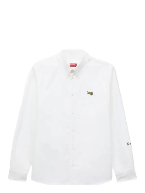 Kenzo Jumping Tiger' Embroidered Casual Shirt In Cotton Oxford - White
