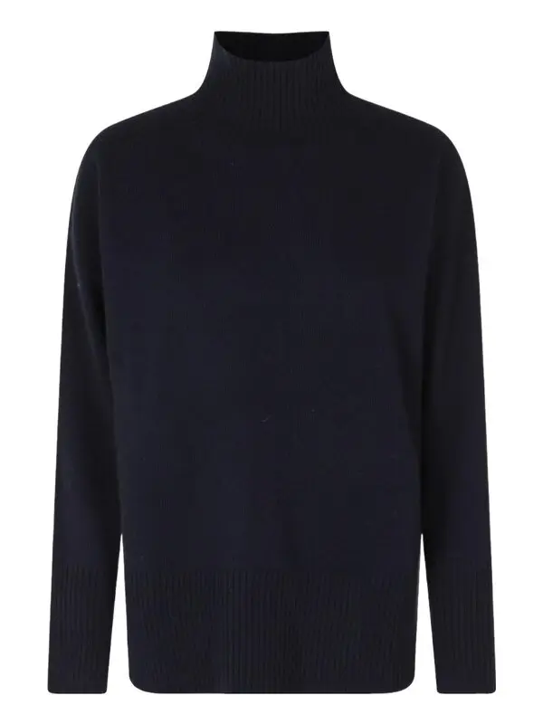 ROBERTO COLLINA Turtleneck Sweater With Ribbed Trim And Side Slits - Navy