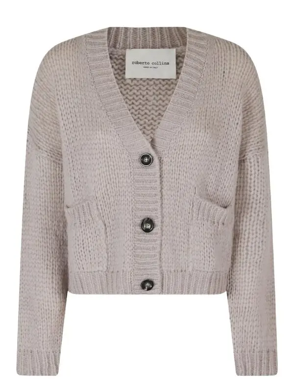 ROBERTO COLLINA Long Sleeve Chunky Knit V-neck Cardigan - Stucco