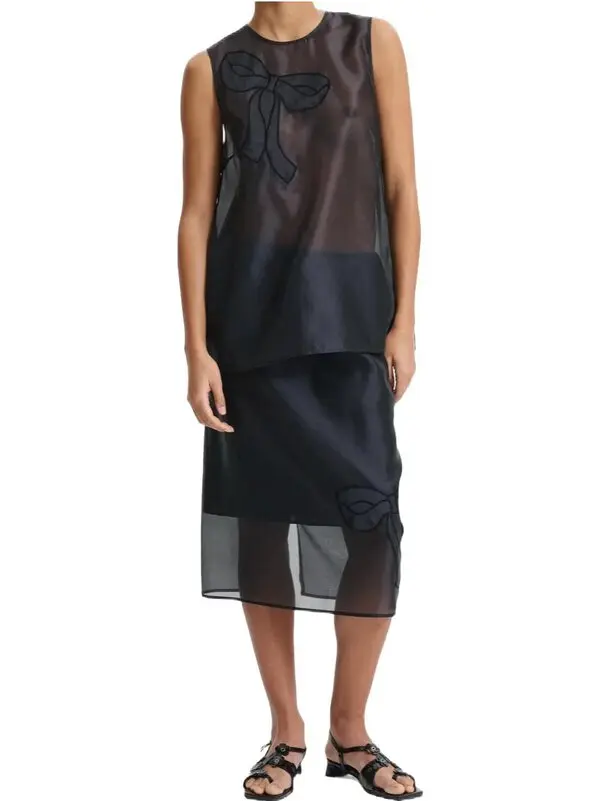 Cecilie Bahnsen Sleeveless Sheer Dress With Bow Appliques And Back Slit - Black