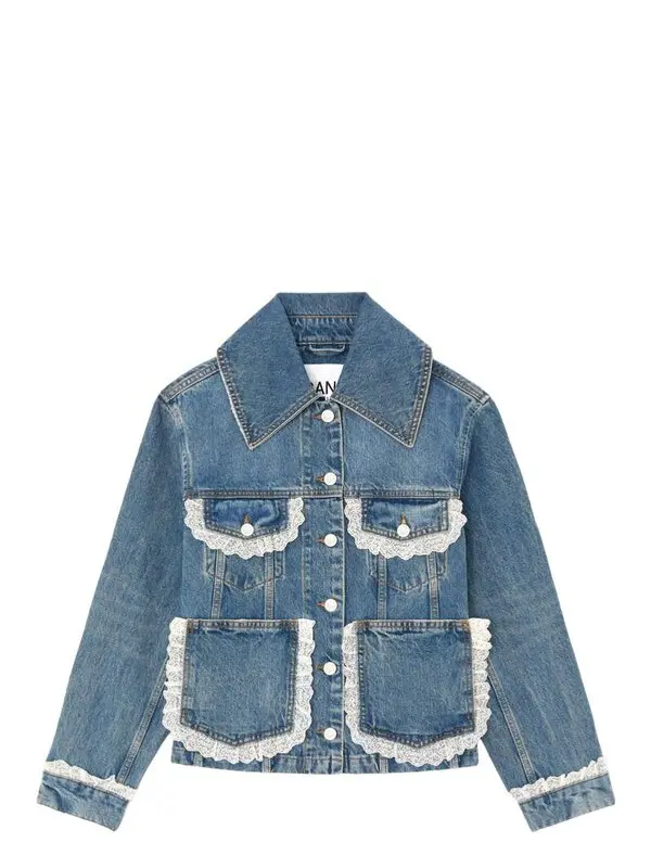 GANNI Lace Trim Denim Jacket - Blue