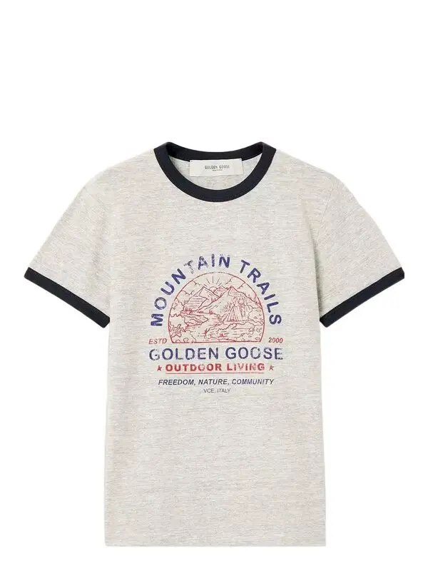 GOLDEN GOOSE Crewneck T-shirt With Contrasting Trim - Gray Mixed Color