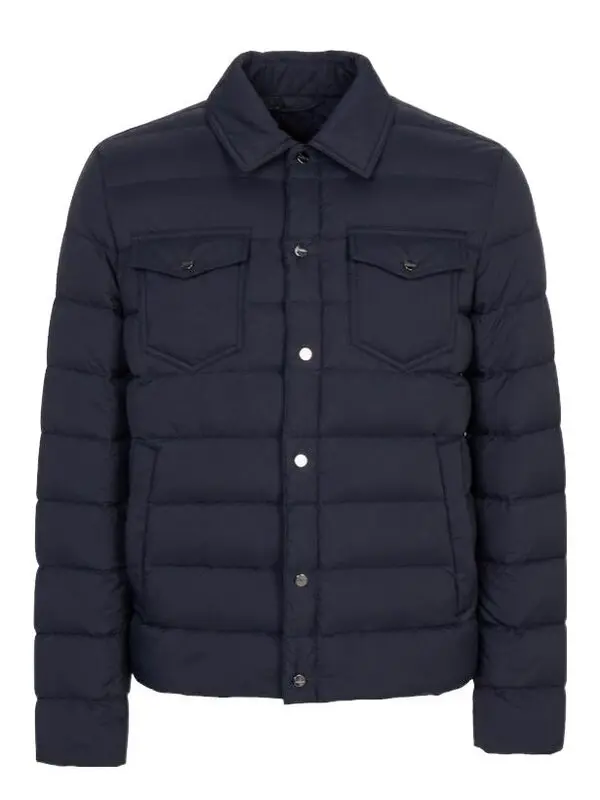 Herno Quilted Shirt Down Jacket With Pointed Collar And Snap Closure - Blue