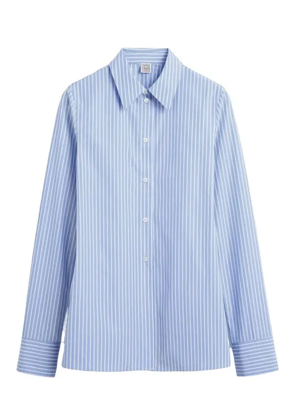 TOTEME Striped Cotton Poplin Shirt - Blue/white