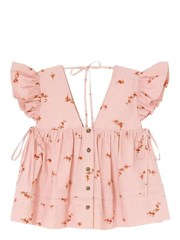 GANNI Printed Cotton Blouse - Silver Pink