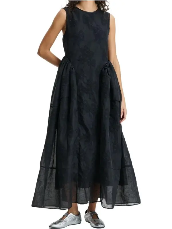 Cecilie Bahnsen Sleeveless Raised Bow Pattern Maxi Dress - Black