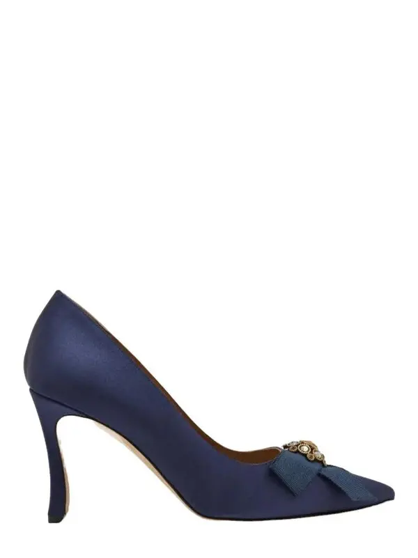 Manolo Blahnik Pointed Toe Stiletto High Heels With Bow Detailing - Navy