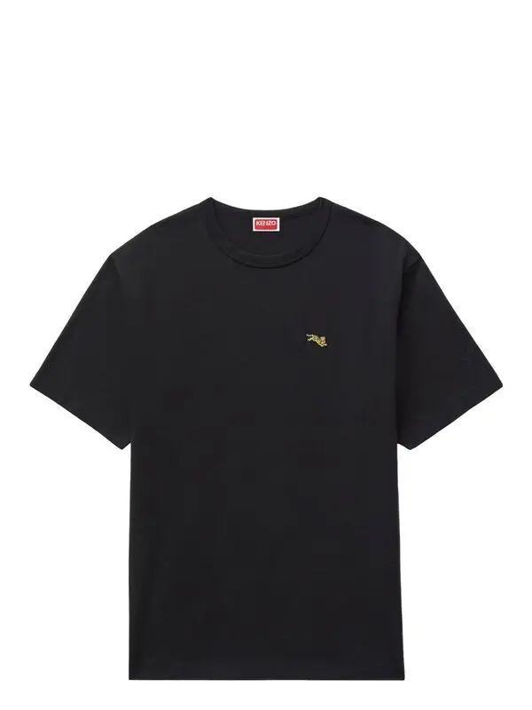 Kenzo Jumping Tiger' Embroidered T-shirt In Cotton - Black