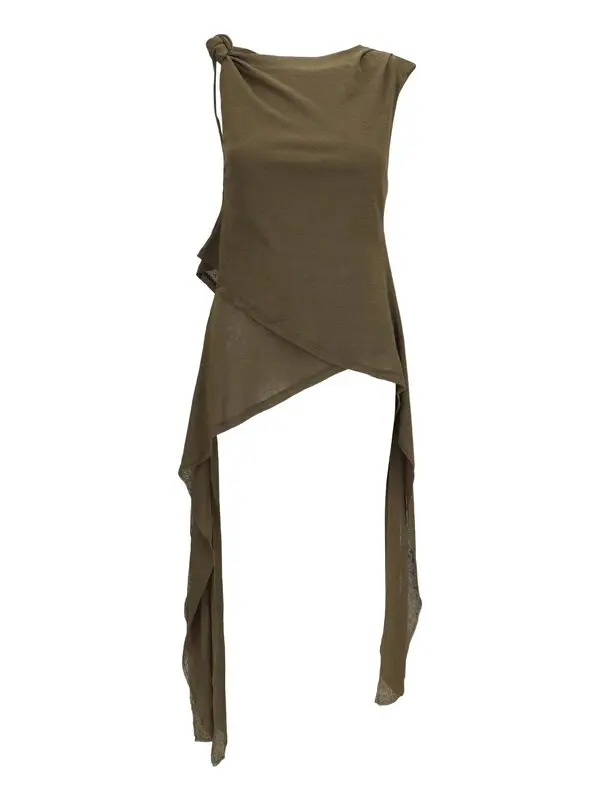 GANNI Asymmetrical Knot Detail Tank Top - Green