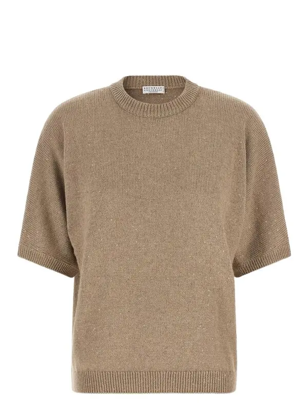 Brunello Cucinelli Short Sleeve Sequined Knit - Beige
