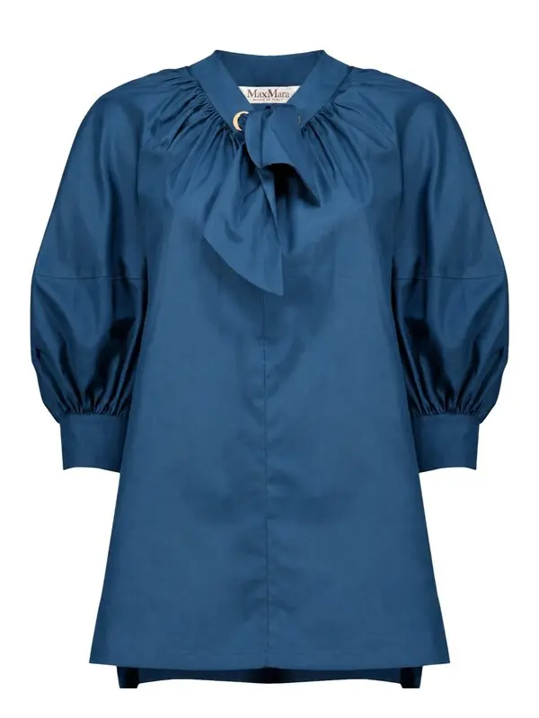 Max Mara Gathered Poplin Shirt Dress - Blue