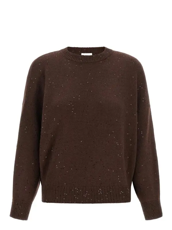 Brunello Cucinelli Long Sleeve Knitwear With Sequins - Brown