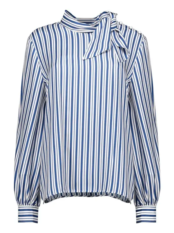 Max Mara Striped Long-sleeve Shirt With Pussy Bow Detail - Blue