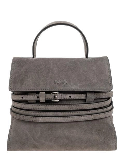 Moschino Suede Handbag With Buckle Detail - Grey