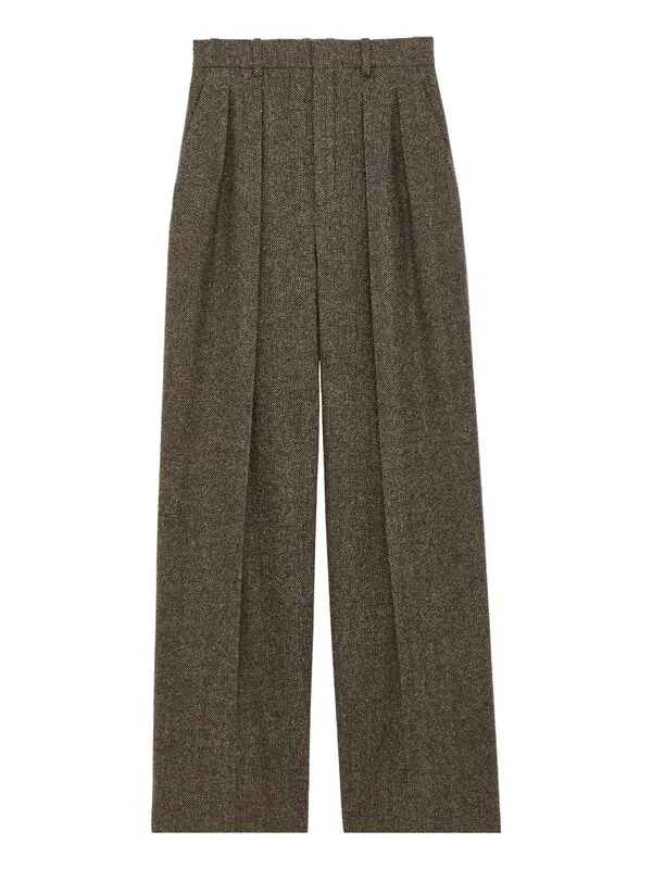 Saint Laurent Herringbone Wool Wide-leg Trousers - Brown