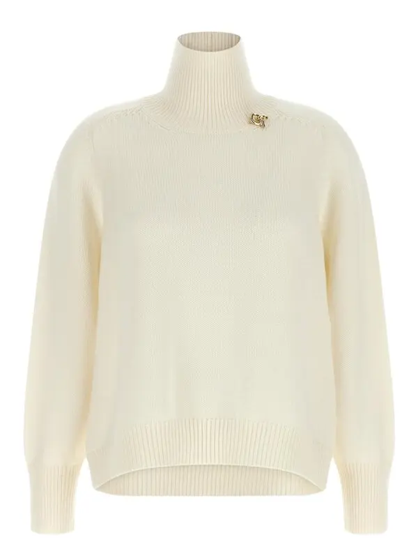 Fabiana Filippi Ribbed Turtleneck Sweater With Drop Shoulder And Asymmetrical Hem - White