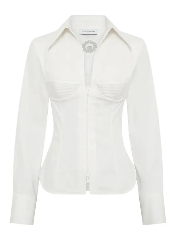 MARINE SERRE Zip-front Bustier Shirt - White