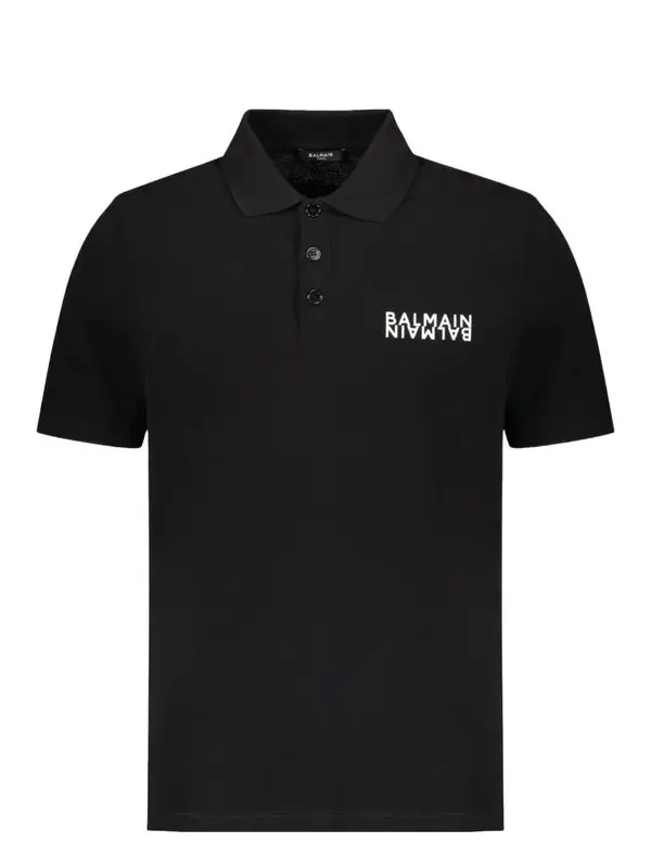 Balmain Logo Short-sleeve Polo Shirt - Black