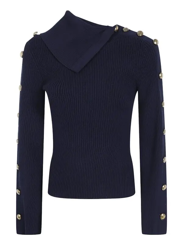 Elisabetta Franchi Knit Pullover With Gem Buttons - Black