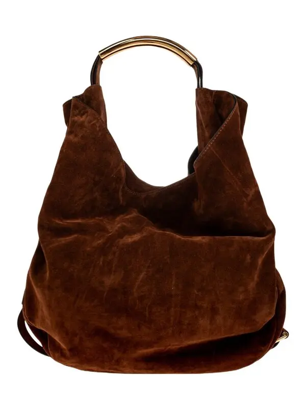 Moschino Suede Handbag With Metal Handle - Brown
