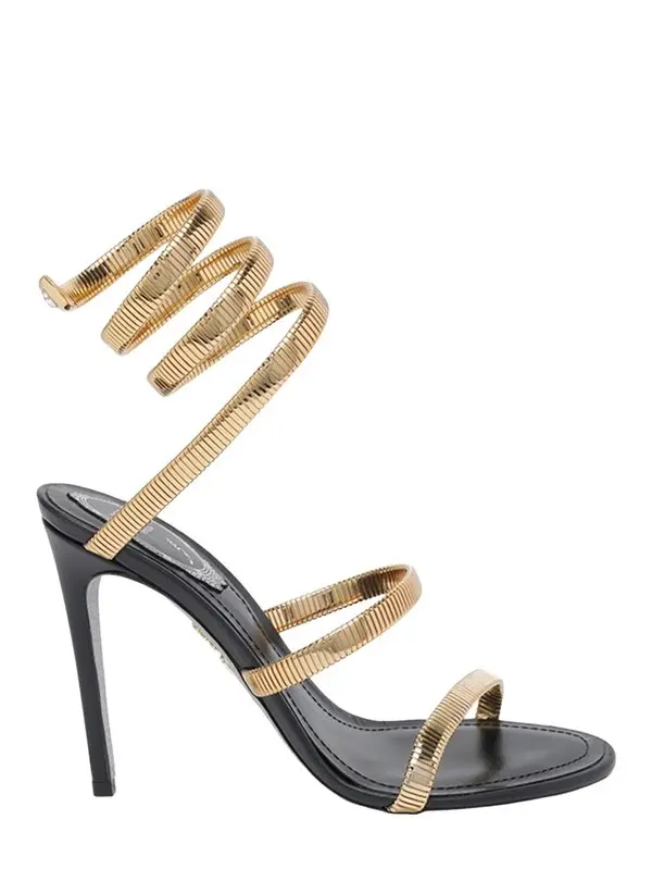 Rene Caovilla Round Toe High Heeled Sandals With Wrap-around Detailing - Black
