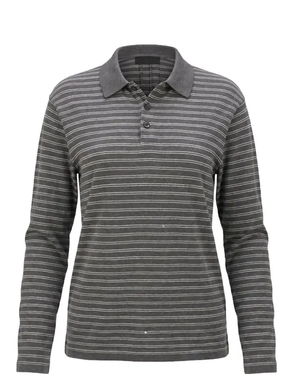 NILI LOTAN Striped Long Sleeve Polo Shirt - Black