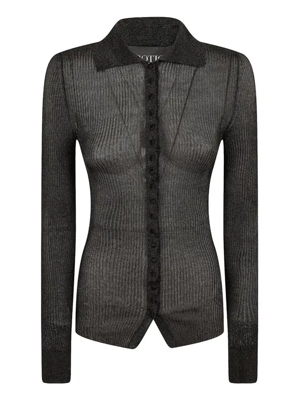 DONDUP Long-sleeve Button-front Knit Top - Black
