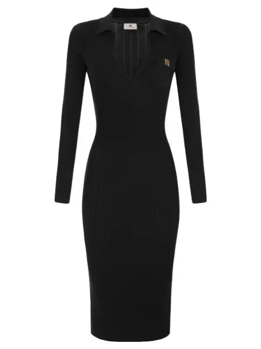 Elisabetta Franchi Knit Dress With Openwork Embroideries - Black