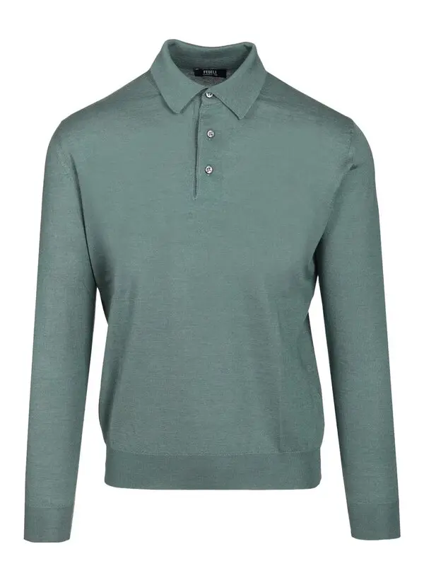 Fedeli Long Sleeve Collared Knit Pullover - Green