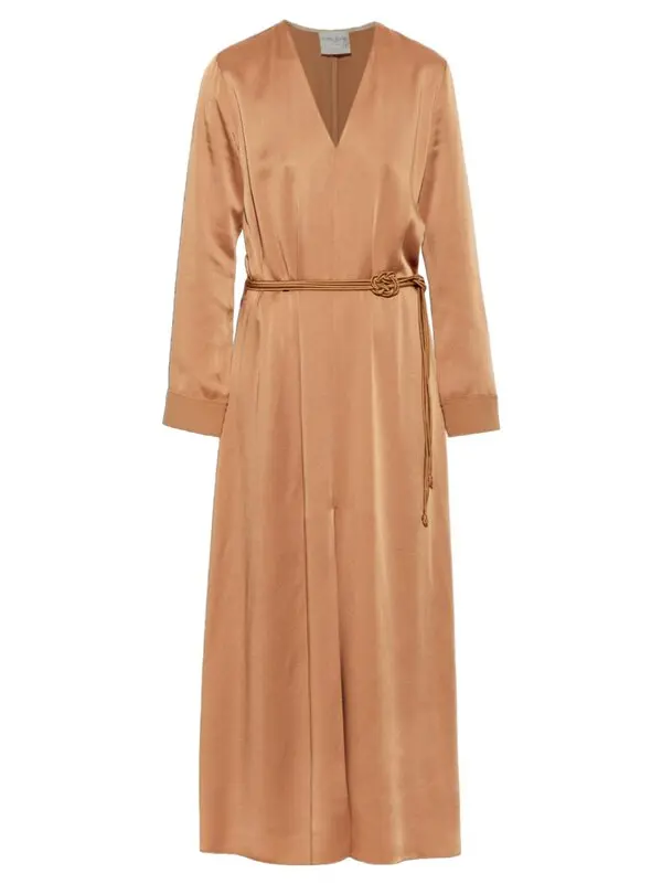 FORTE_FORTE Long-sleeved V-neck Maxi Dress With Belt Detail - Orange