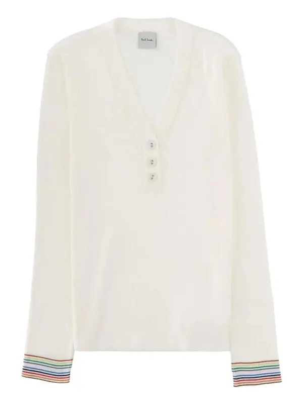 Paul Smith Knitted Sweater With Striped Cuffs - White