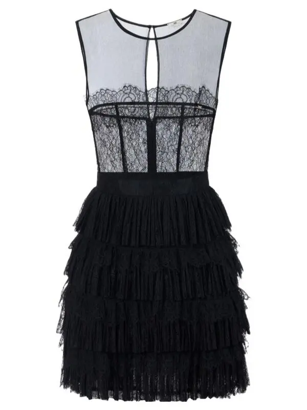 Elisabetta Franchi Crepon And Floral Lace Mini Dress - Black