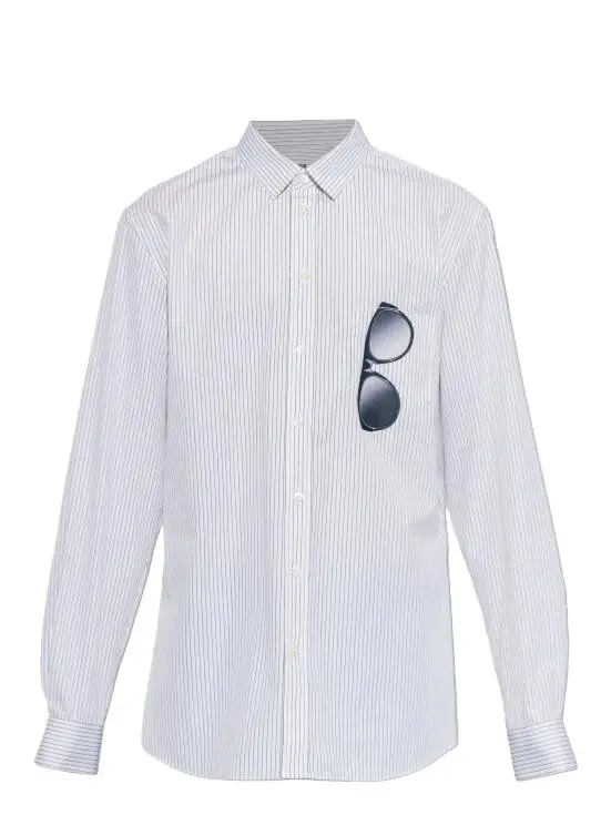 Moschino Sunglass Printed Striped Shirt - White