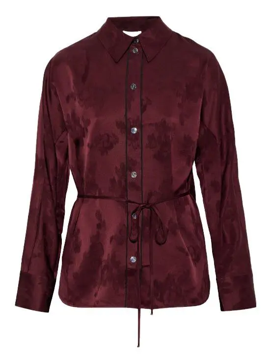 GANNI Long Sleeve Printed Shirt - Wine Red