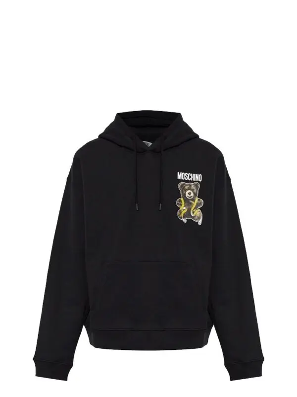 Moschino Long Sleeve Hooded Sweatshirt With Graphic Detail - Black