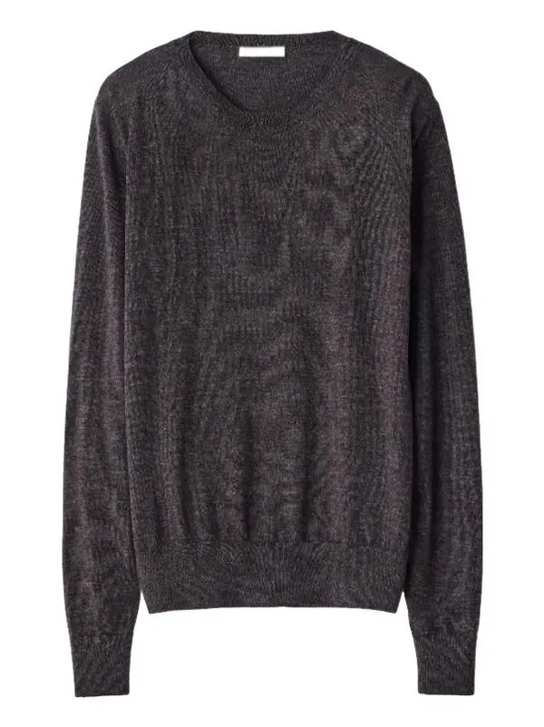 LEMAIRE Crew Neck Sweater In Fine Mouliné Merino Wool - Ecorce