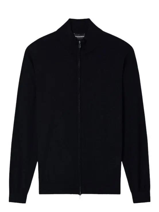 Emporio Armani Logo Embroidered Zipped Cardigan - Black