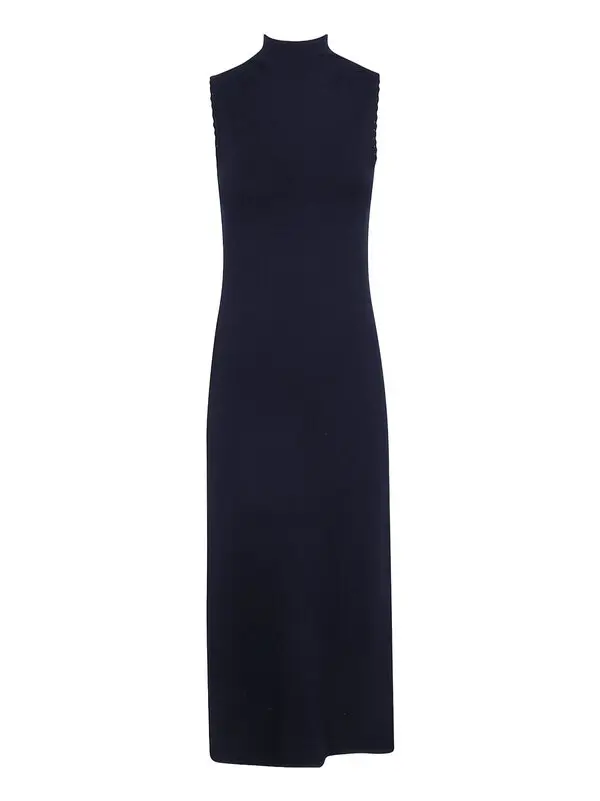 TWINSET Sleeveless High-neck Knit Dress With Scalloped Crochet Lace - Black