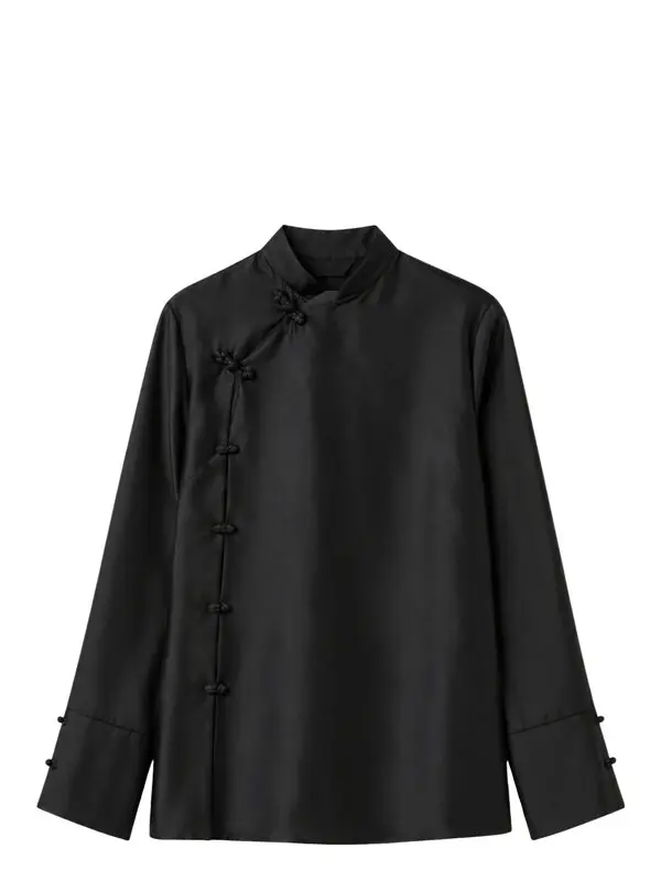 RÓHE Long-sleeved Top With Mandarin Collar And Asymmetrical Knot Detailing - Black