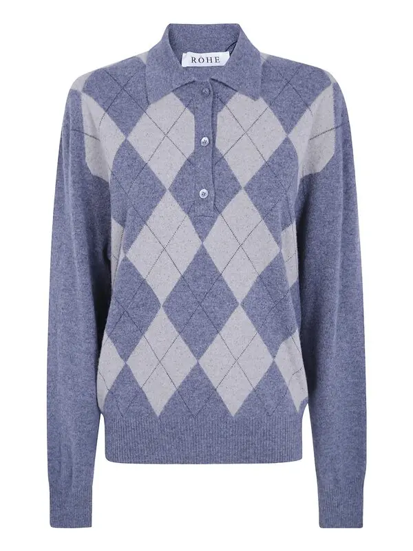 RÓHE Long-sleeved Knitwear With Polo Collar - Greyoatcheck