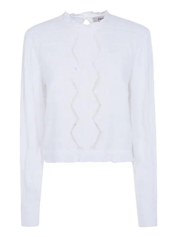 TWINSET Lace Panel Long Sleeve Top - No