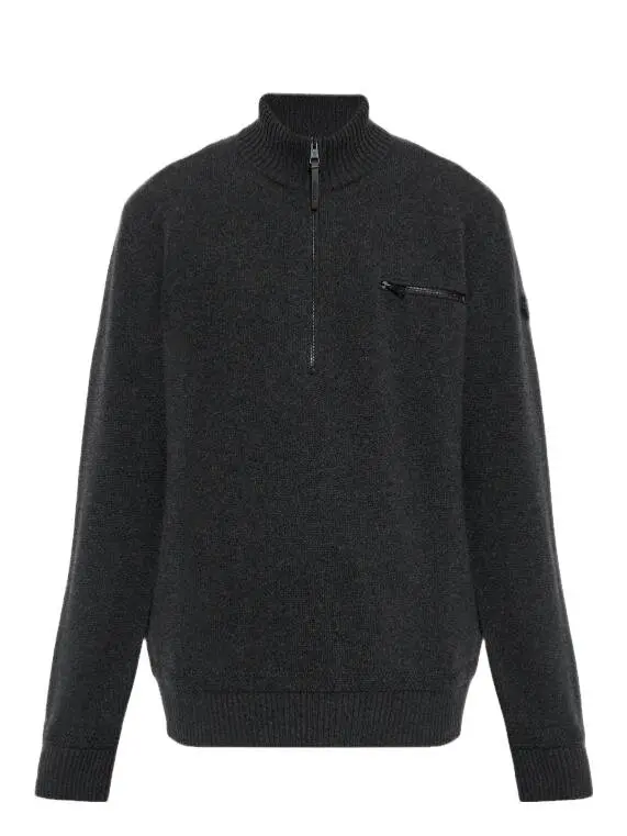Moncler Half-zip Ribbed Knit Sweater With Chest Pocket - No