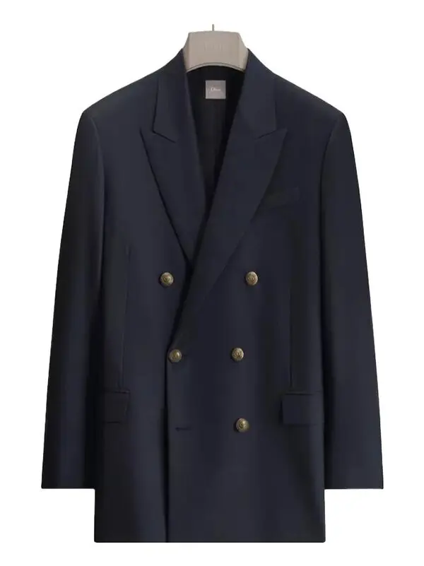 Dior Double-breasted Peak Lapel Jacket With Cd Metal Buttons - Dark Blue