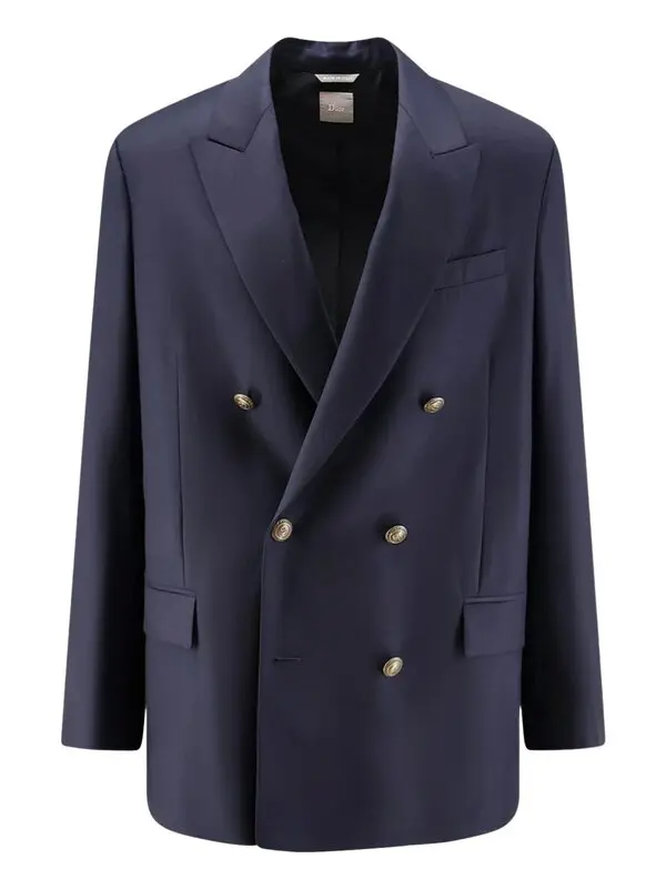 Dior Double-breasted Peak Lapel Jacket With Cd Metal Buttons - Dark Blue