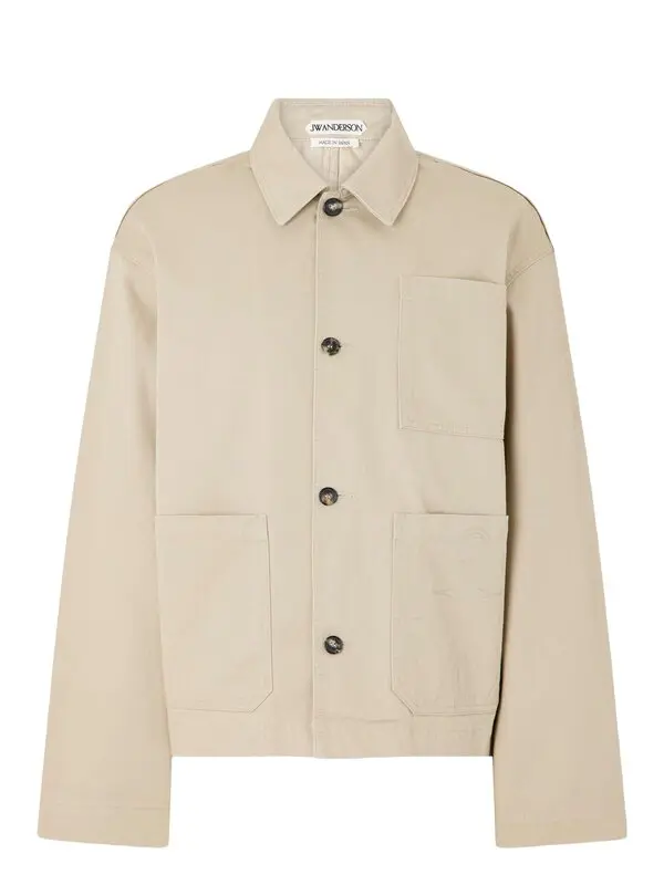 JW Anderson Logo Embroidered Cotton Twill Jacket - Beige