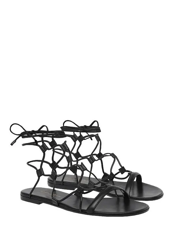 GIANVITO ROSSI Giza 05 Strappy Tie Fastening Sandals - Black Nappa Leather