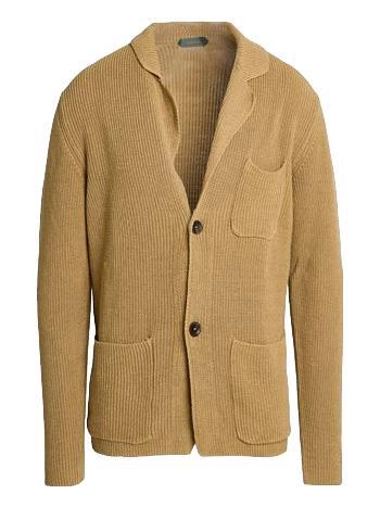 ZANONE Cotton Ribbed-knit Lapel Collar Cardigan - Beige
