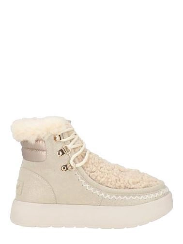 CAFÈNOIR Leather Ankle Boots With Shearling And Metallic Accents - Beige