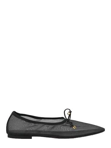 ODISSI Perforated Mesh Ballet Flats With Bow Detailing - Black