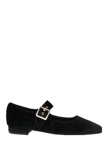 CARLA G. Velvet Mary Jane Flats With Buckle Fastening - Black